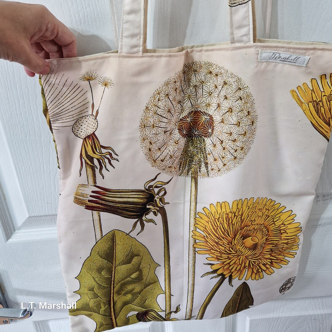 Dandelion Lined Tote Bag With Matching Pouch – Upcycled Botanical Tote ...