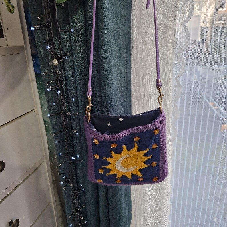 Handmade Crochet Celestial Bag – Purple Starry Sun and Moon Purse - Etsy