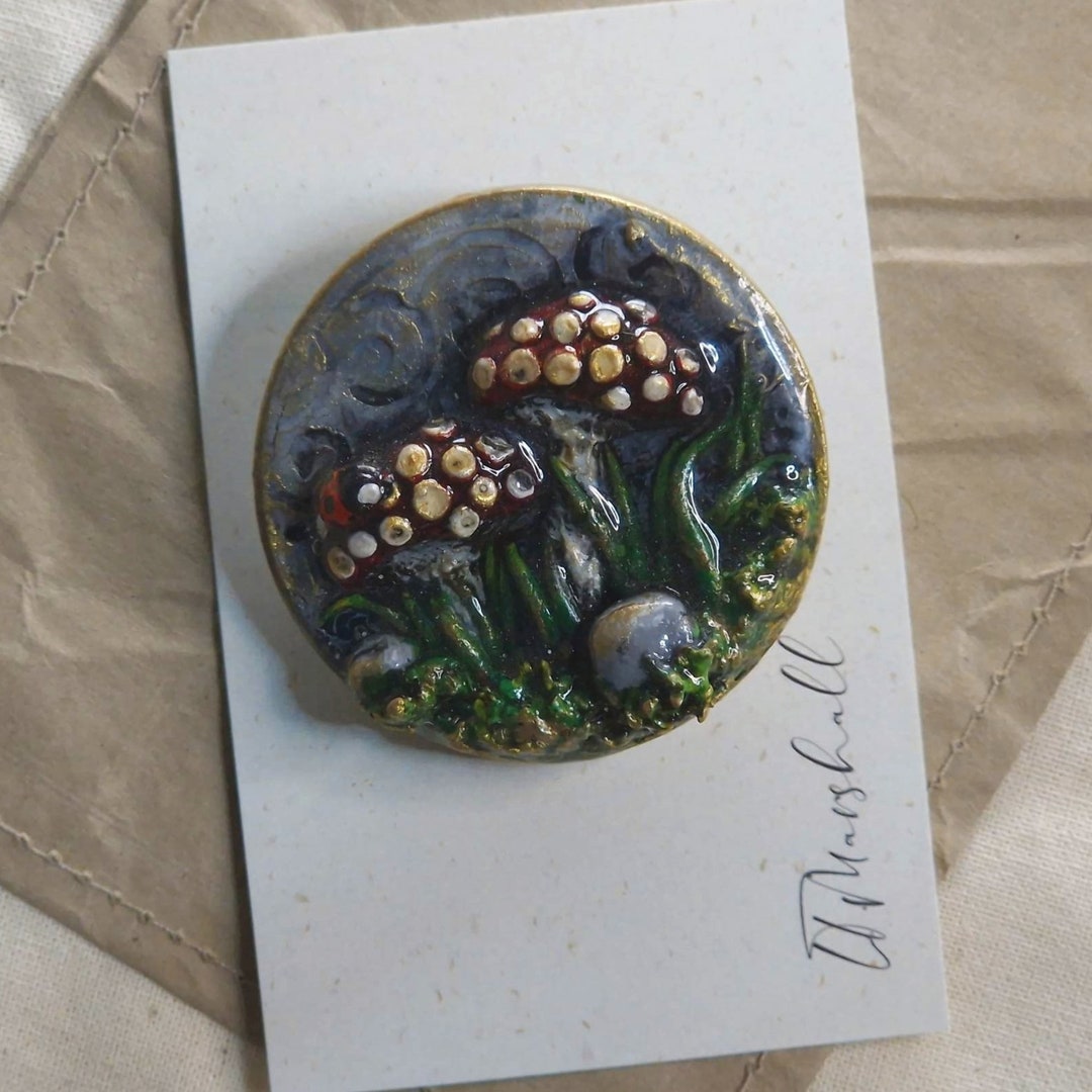 3d Resin, Clay and Wood Celestial /woodland Themed Brooches TOADSTOOLS ...