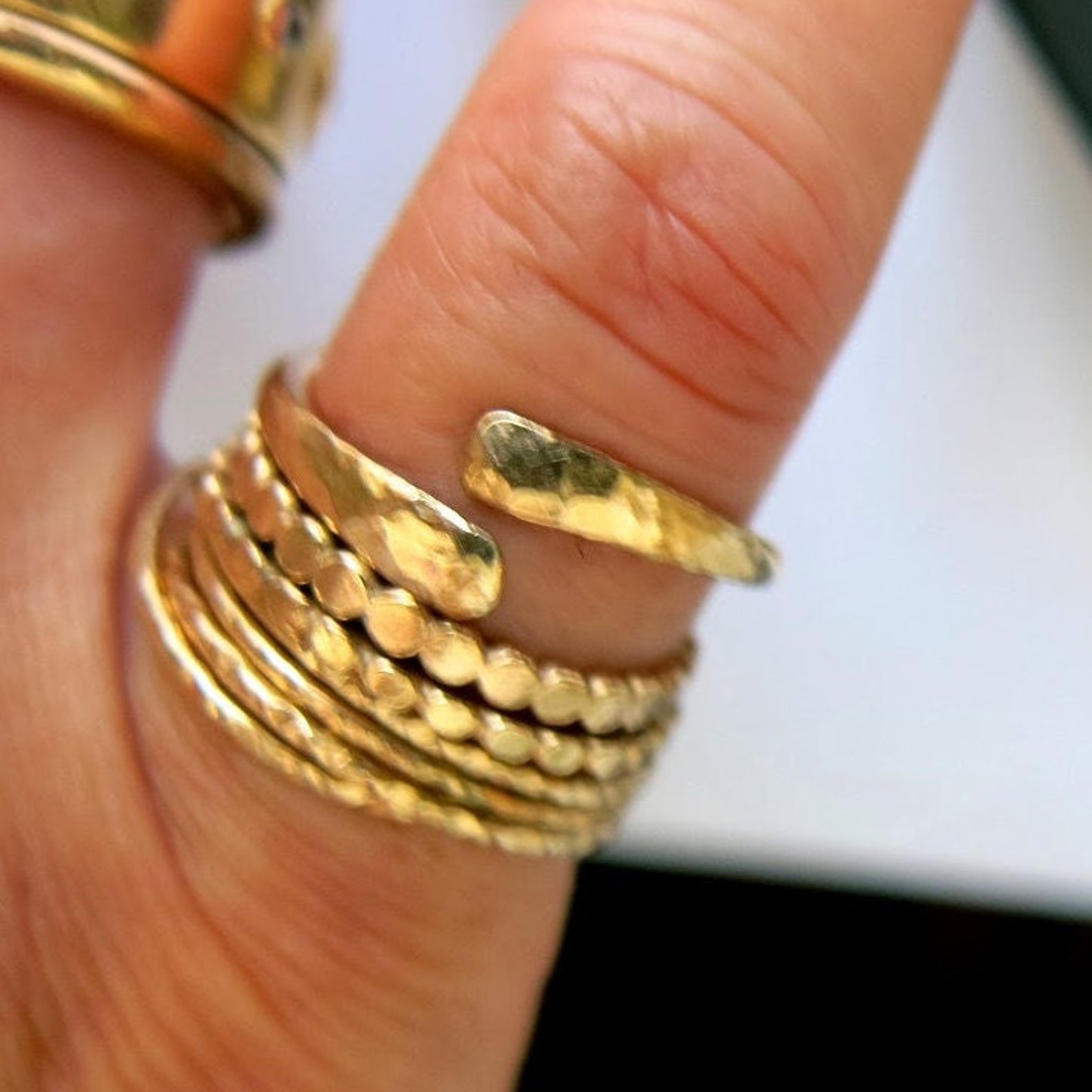14k Solid Gold Overlap Cuff Ring - Handcrafted Organic Pinky Band - Etsy