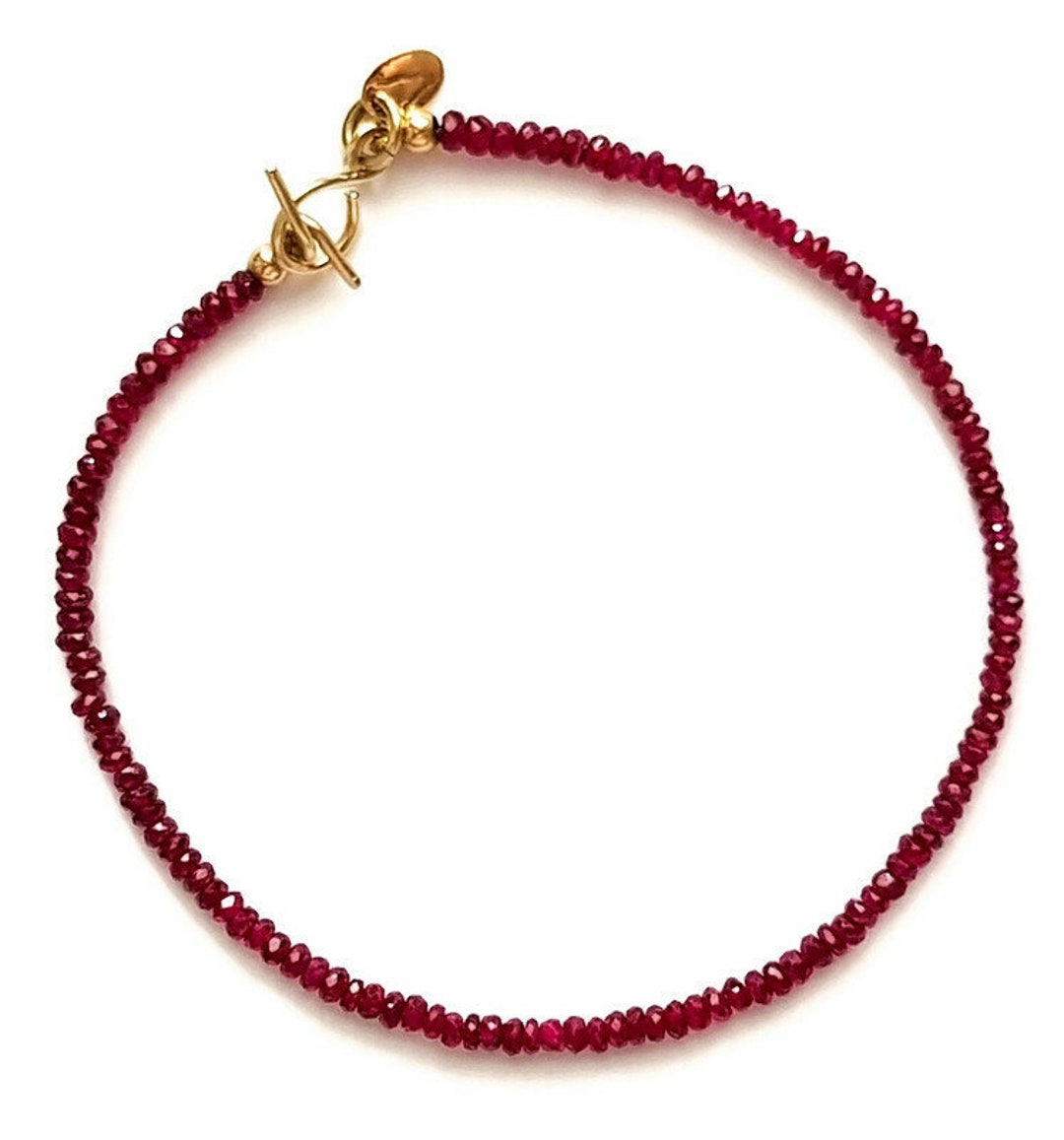 Red Ruby Beaded Bracelet, 14k Gold Clasp, July Birthstone, Handmade ...