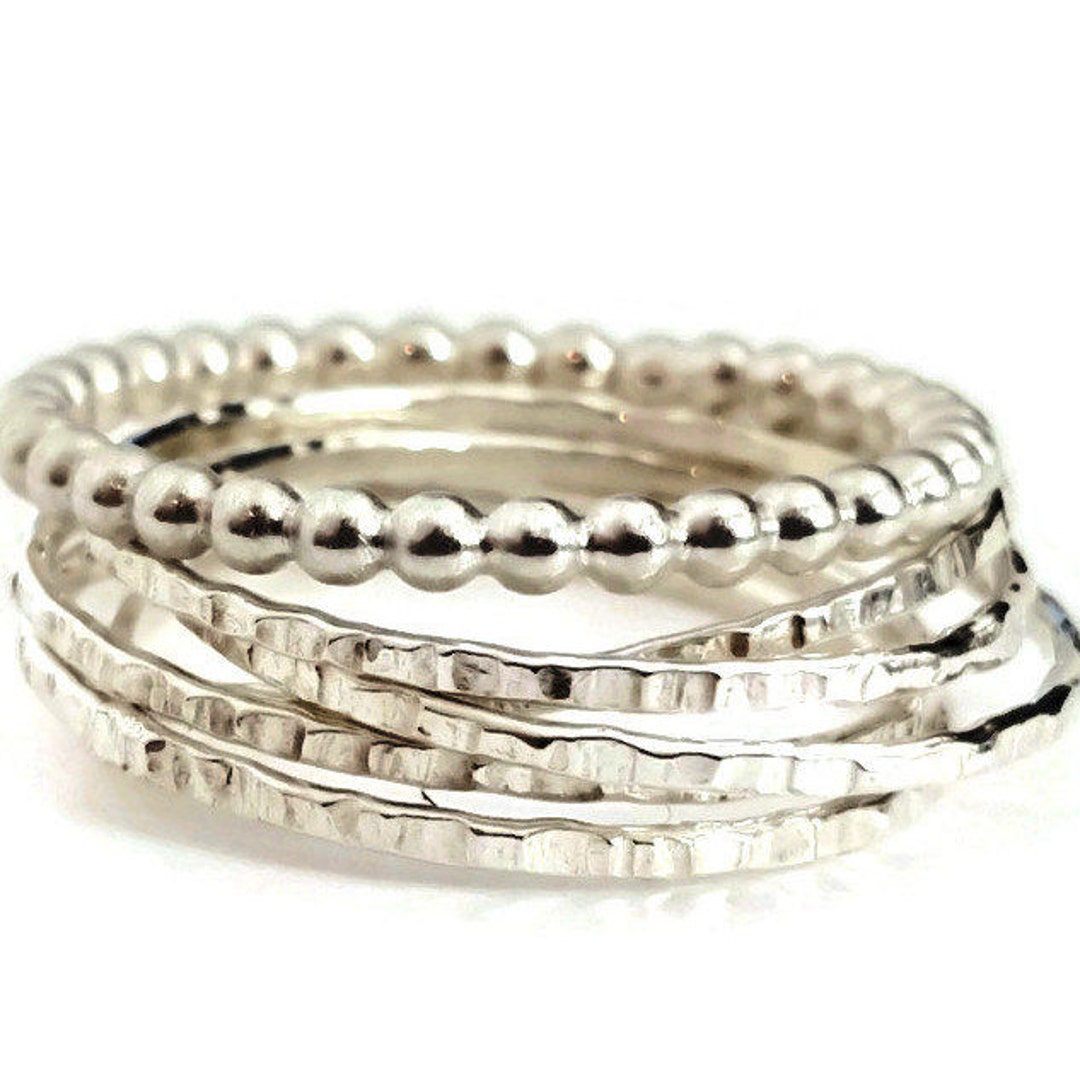 Interlocking & Beads Rings Set Silver Stacking Rings - Etsy