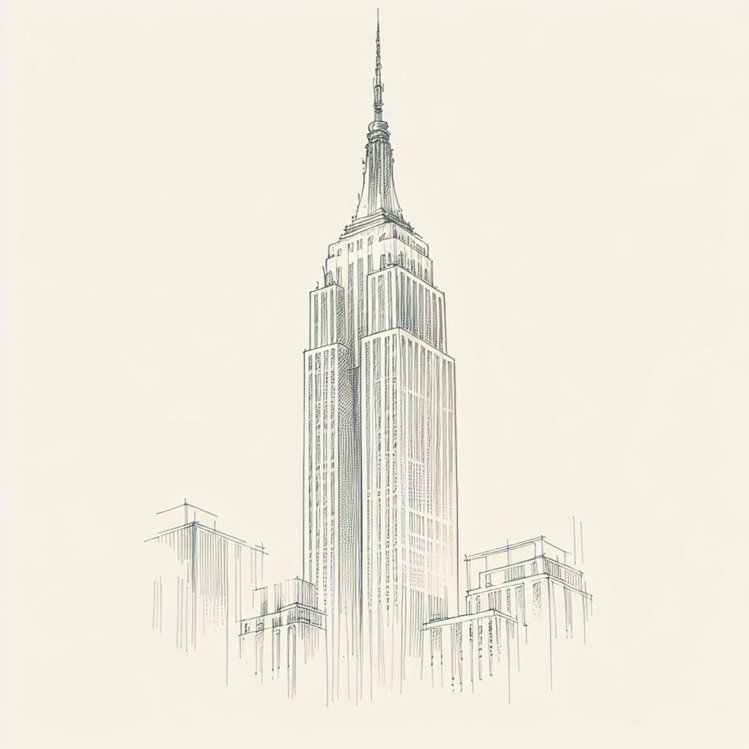 Empire State Building Line Art Print – Minimalist NYC Wall Decor, Black ...