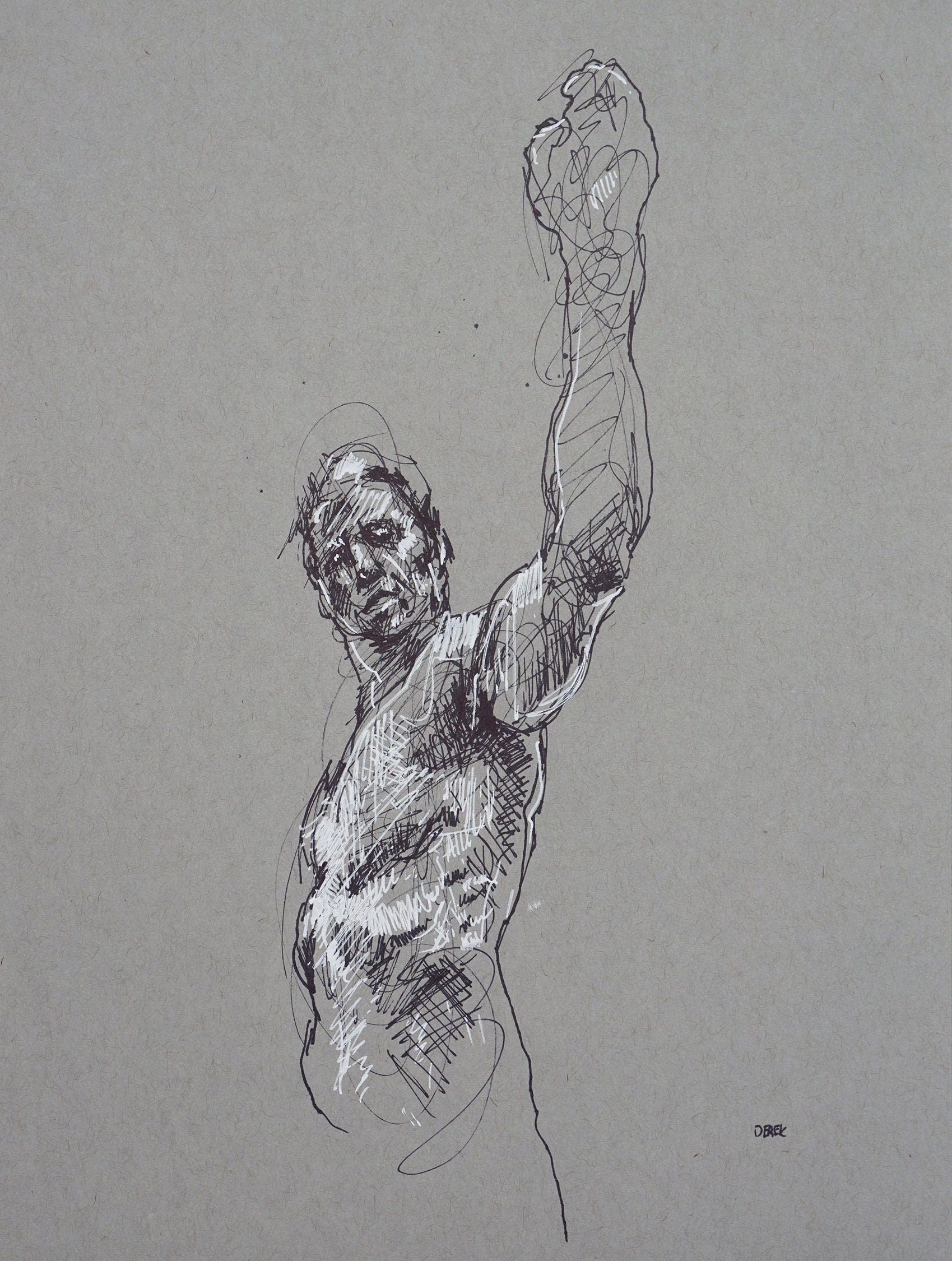 Ink Art Male Figure Drawing on Gray Ink Drawing - Etsy