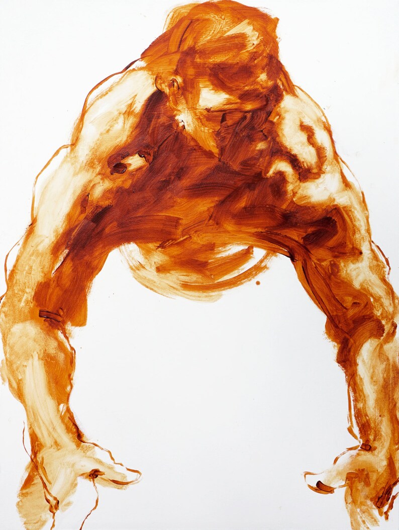 Extra Large Male Figure Painting, Burnt Sienna Gestural Abstract Art ...