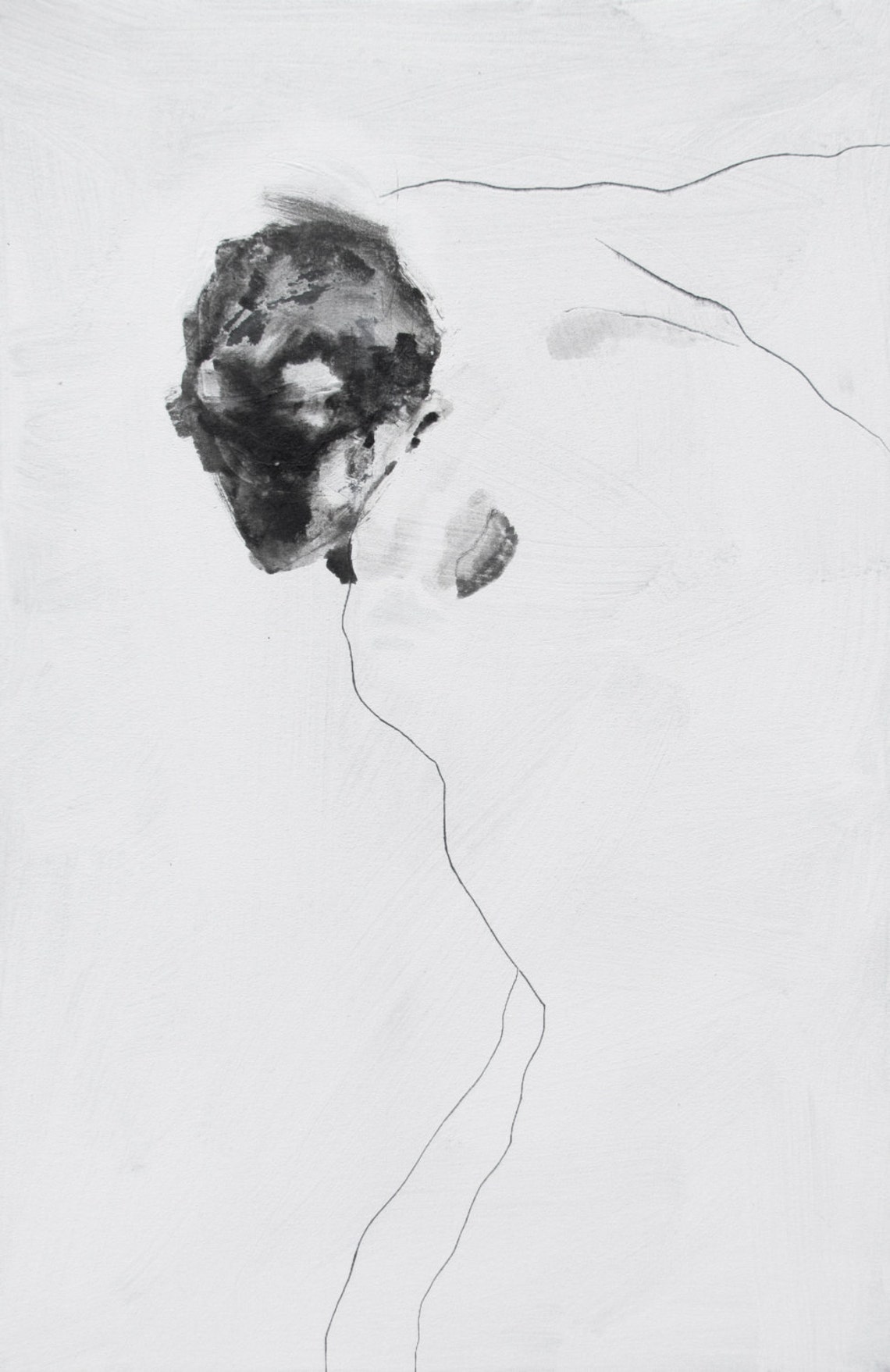 Large Minimal Abstract Male Figure Painting on Canvas, Black, White ...