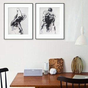 Original Drawing, Abstract Male Figure Line Drawing, 18x24", Black and ...