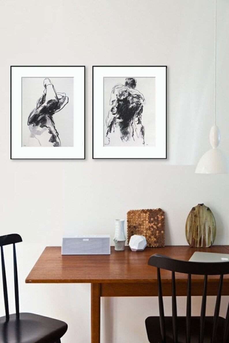 Original Drawing, Abstract Male Figure Line Drawing, 18x24, Black and ...