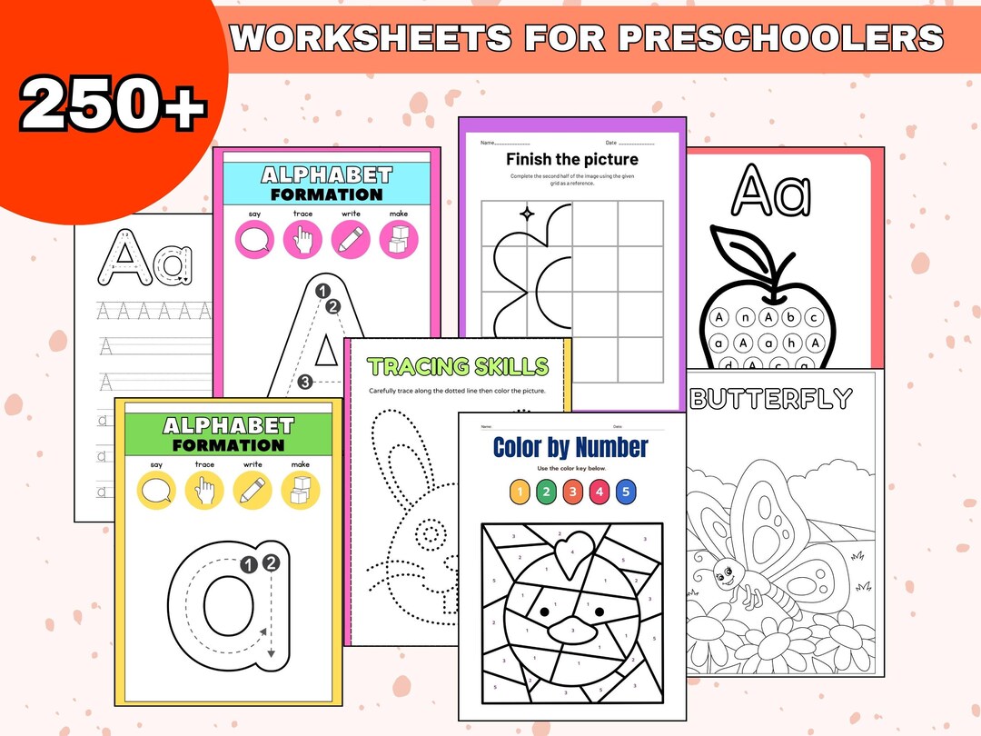 Preschool Learning Worksheets: Alphabet, Numbers, Shapes (digital ...