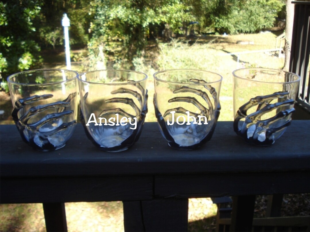 Personalized Halloween Spooky Skeleton Hand Plastic Stemless Glasses ...