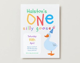 One Silly Goose Birthday Invitation, Purple Invite, Editable on Canva ...