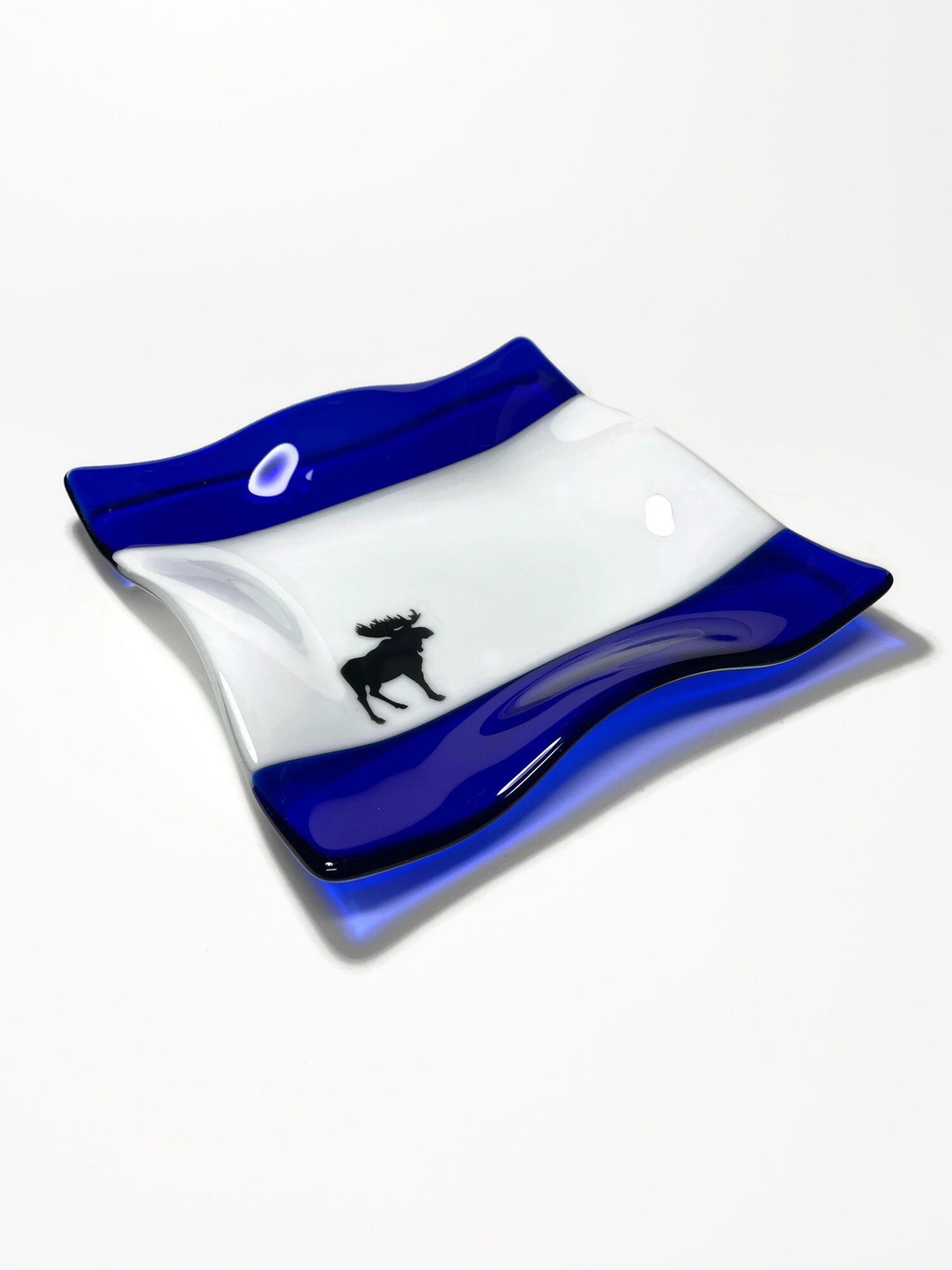 Blue Fused Glass Moose Plate, Wildlife Serving Dish, Unique Gifts for ...