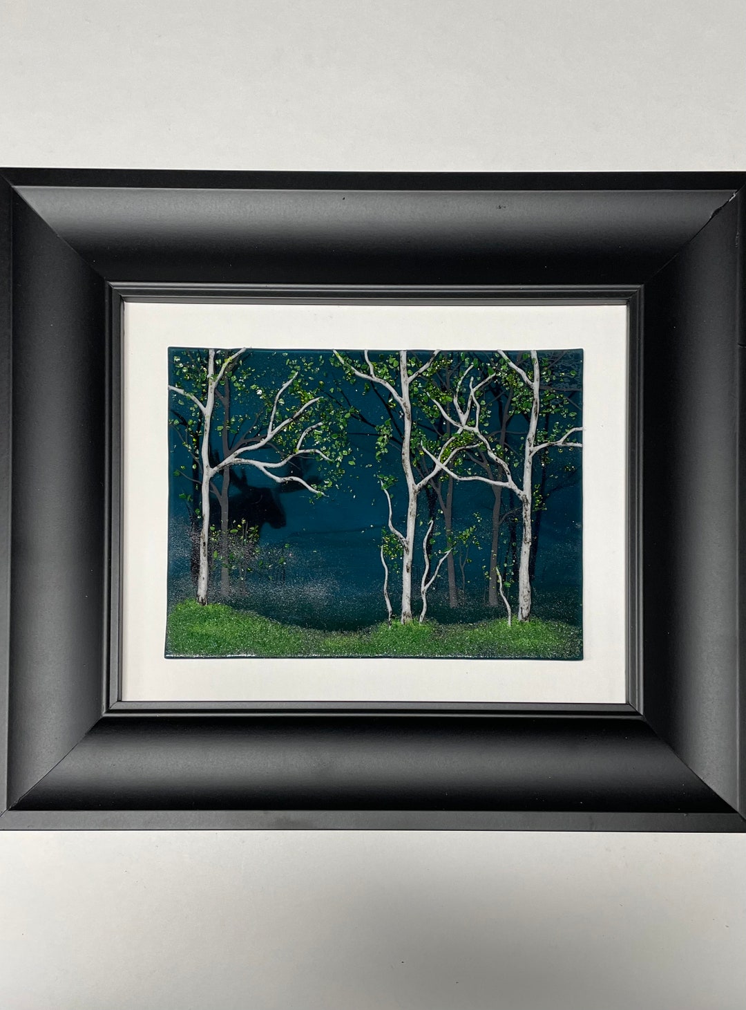 Handmade Birch Tree Scenery Art Panel, 3D Fused Glass Wall Sculpture ...