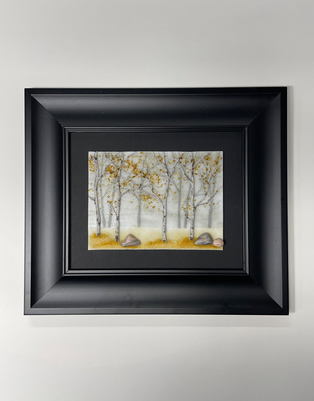 Handmade Fall Birch Tree Glass Art, 3D Scenery Panel, Wall Sculpture ...