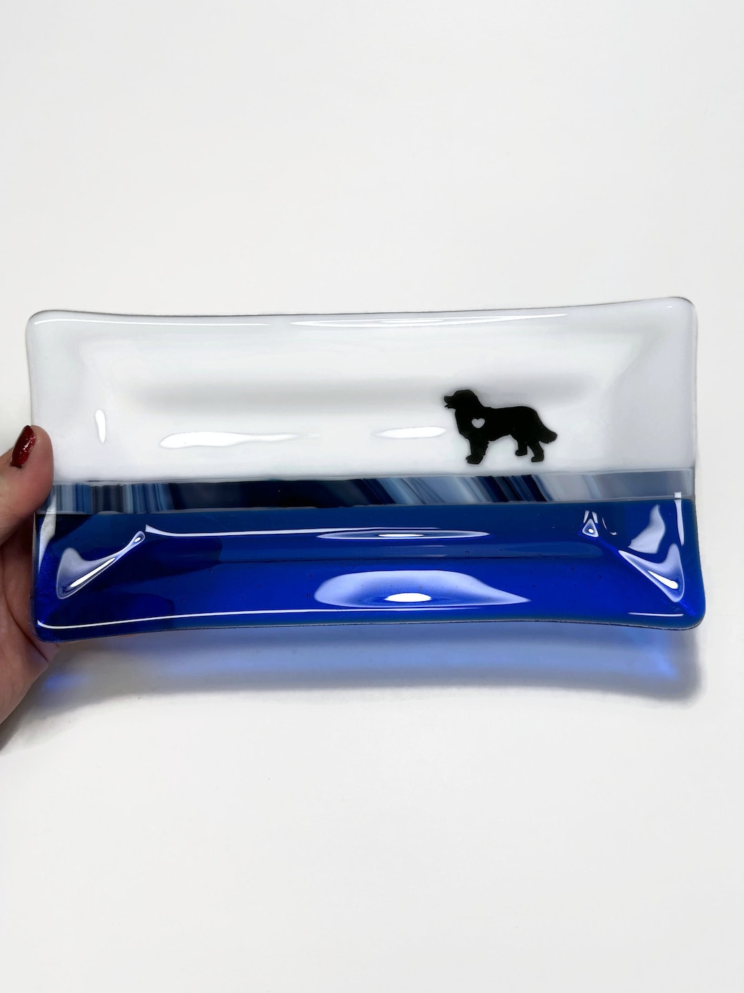 Dog Fused Glass Plate, Blue Serving Dish, Plater, Spoon Rest, Trinket ...