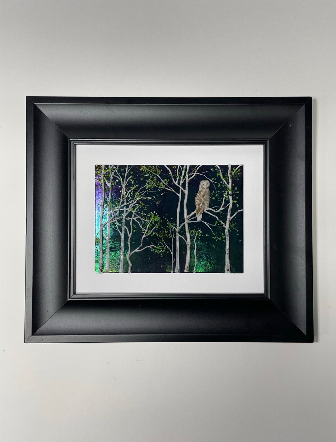 Birch Tree Owl Wall Art, Fused Glass Scenery Panel, Unique Gifts for ...