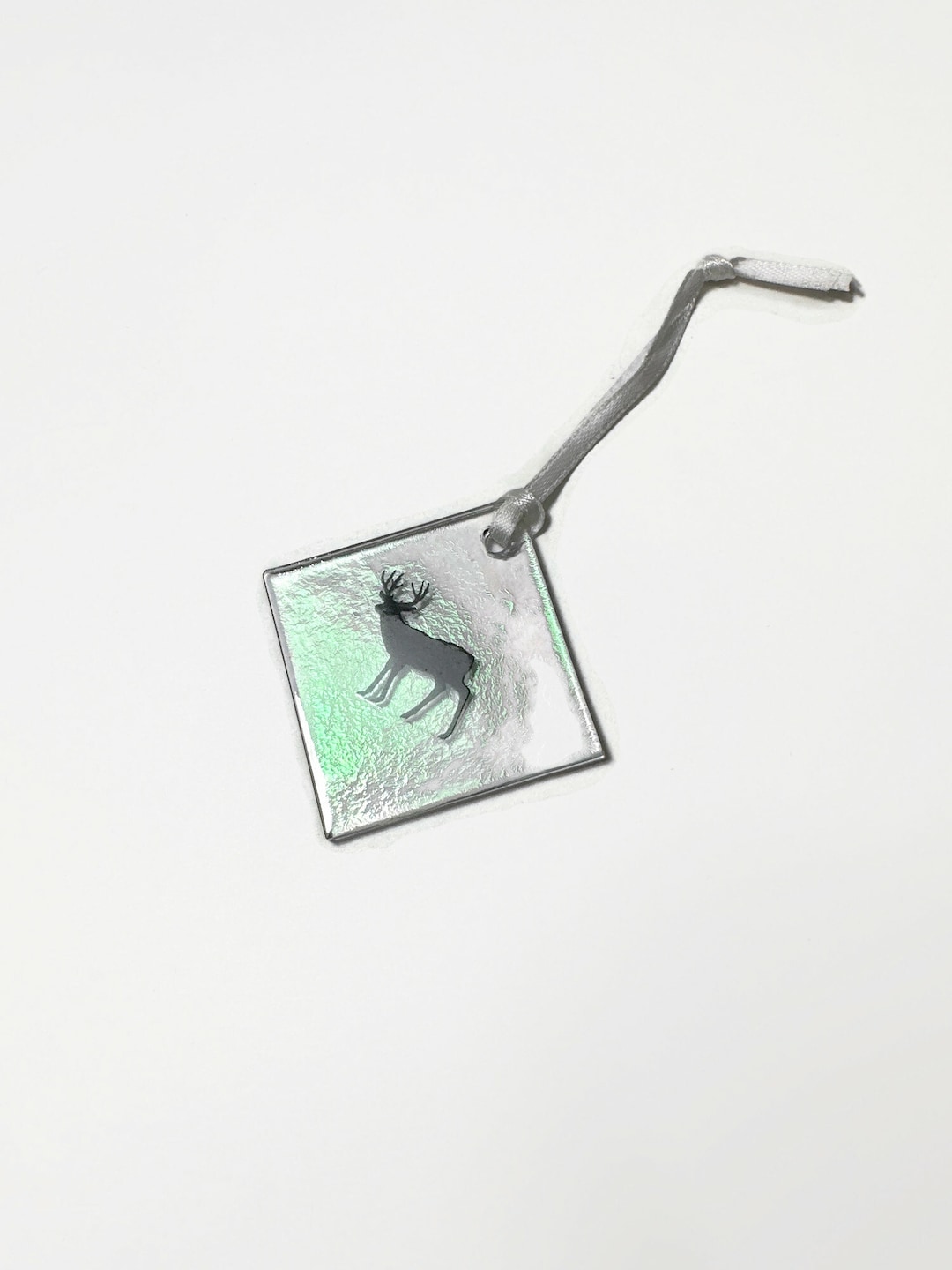 Handcrafted Iridescent Deer Ornament, Fused Glass Decoration, Unique ...