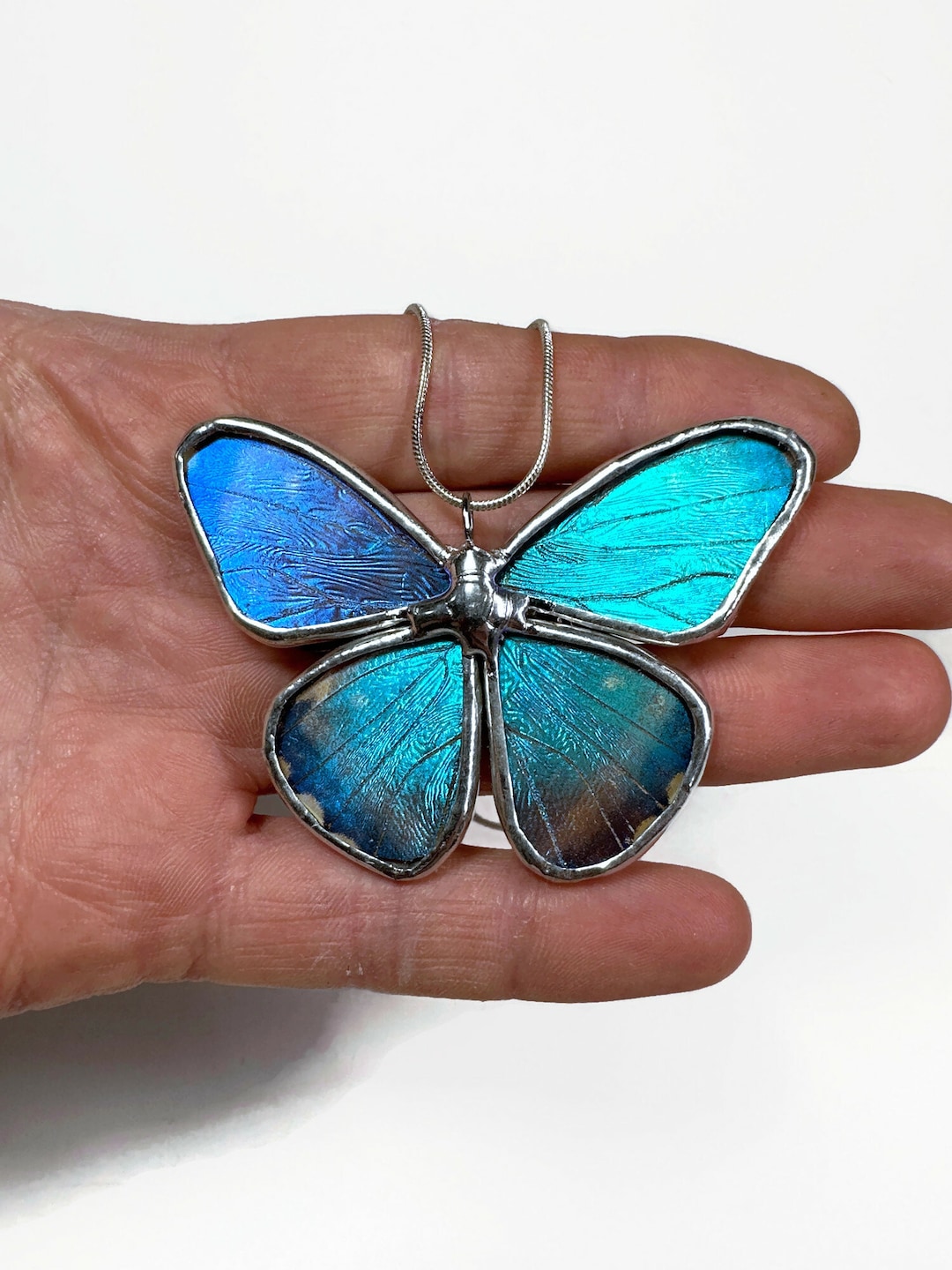 Blue Iridescent Butterfly Necklace, Real Blue Morph Butterfly Jewelry ...