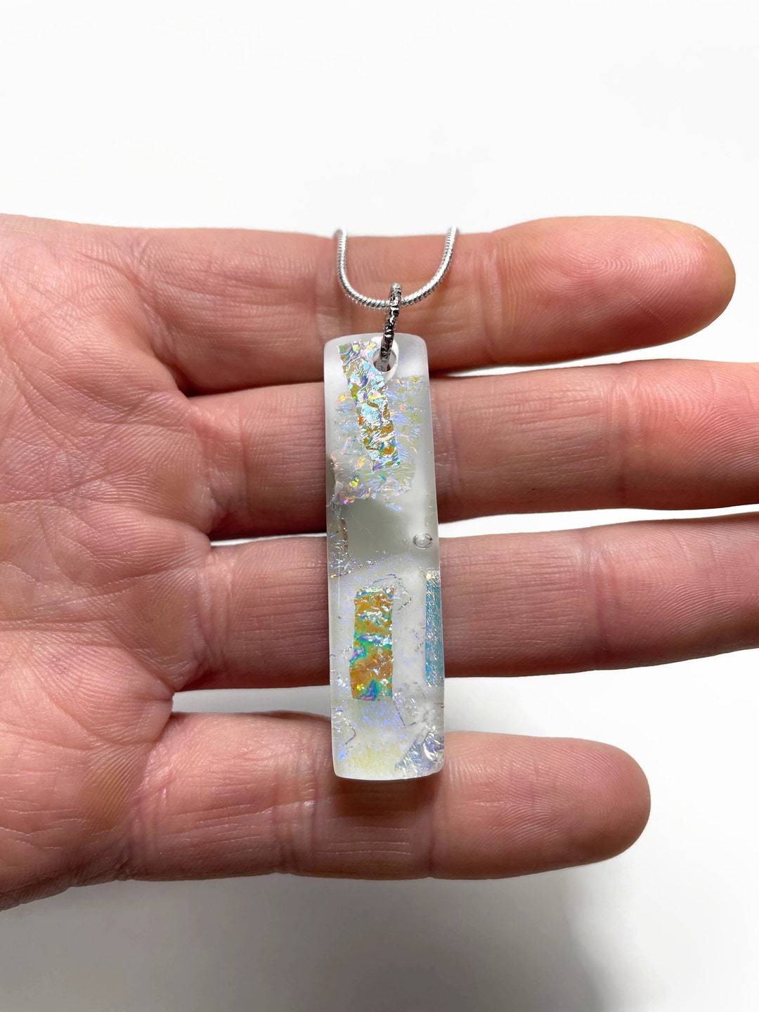 Handmade Reflective Glass Necklace, Unique Fused Glass Pendant ...
