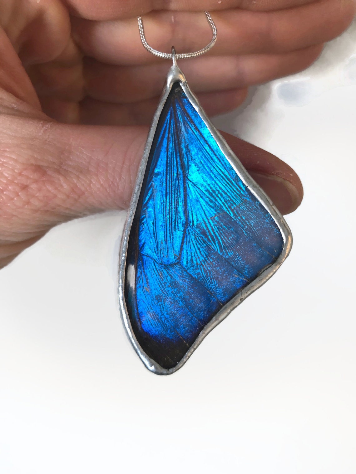 Real Butterfly Wing Necklace Blue Morpho Pendant | Etsy