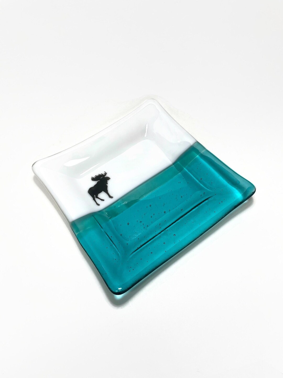 Fused Glass Moose Plate Green White Glass Dish, Moose Home Decor, Moose ...