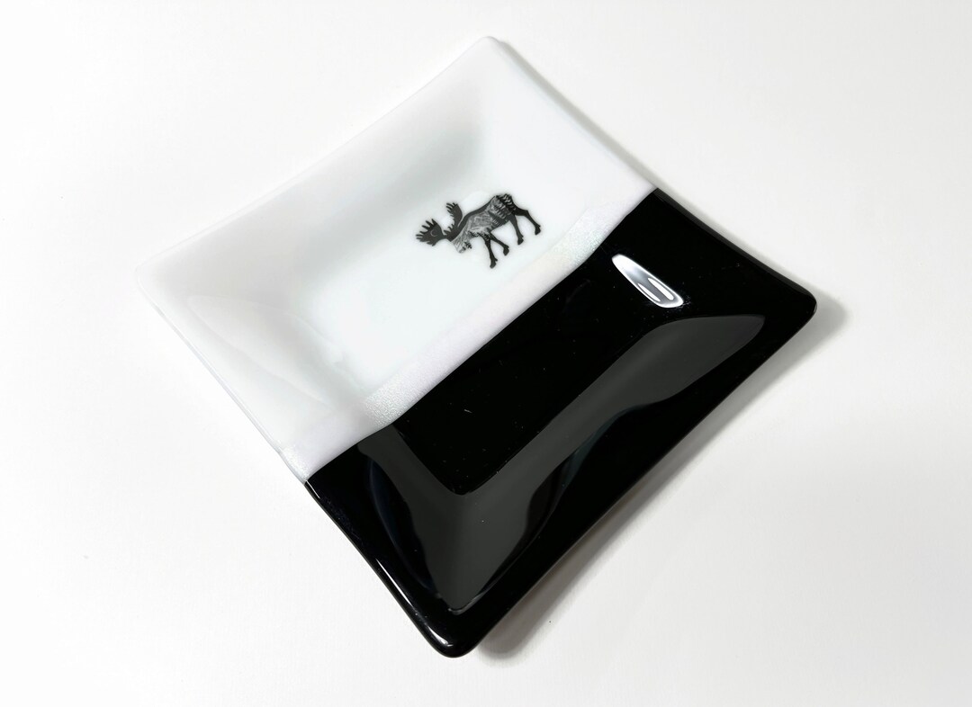 Moose Black White Glass Plate Fused Glass Dish, Gifts for Dad, Moose ...