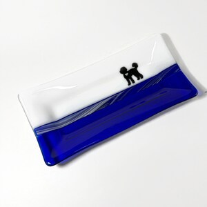 Artisan Made Labradoodle Glass Plate, Blue Serving Dish, Poodle Trinket ...