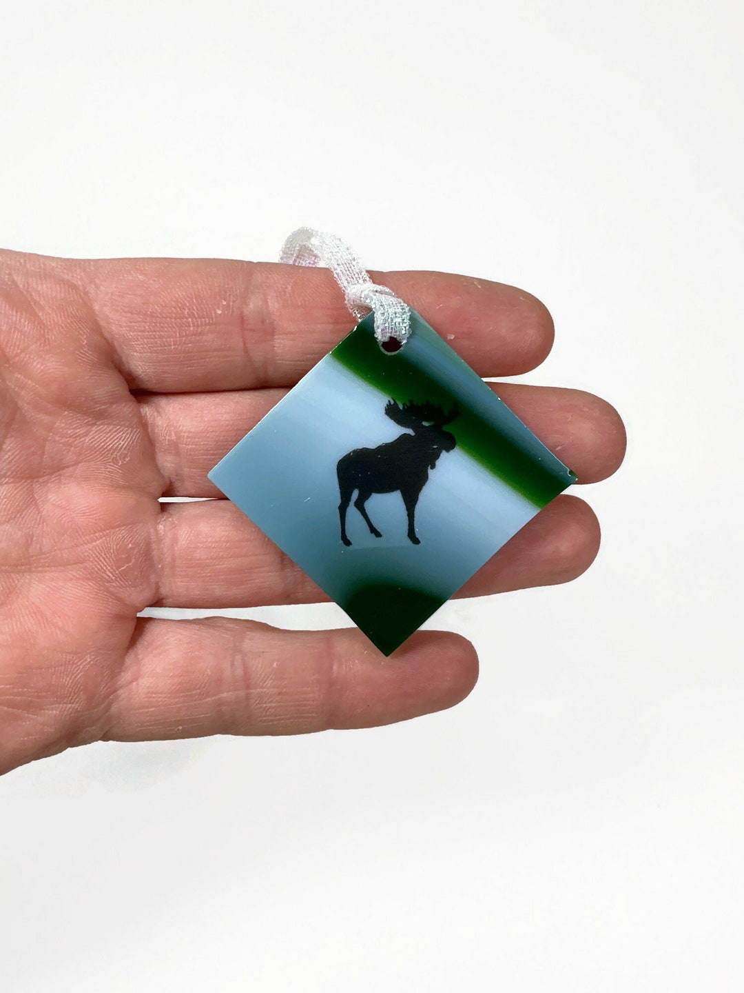 Handcrafted Fused Glass Moose Ornament, Unique Window Hanging Sun ...