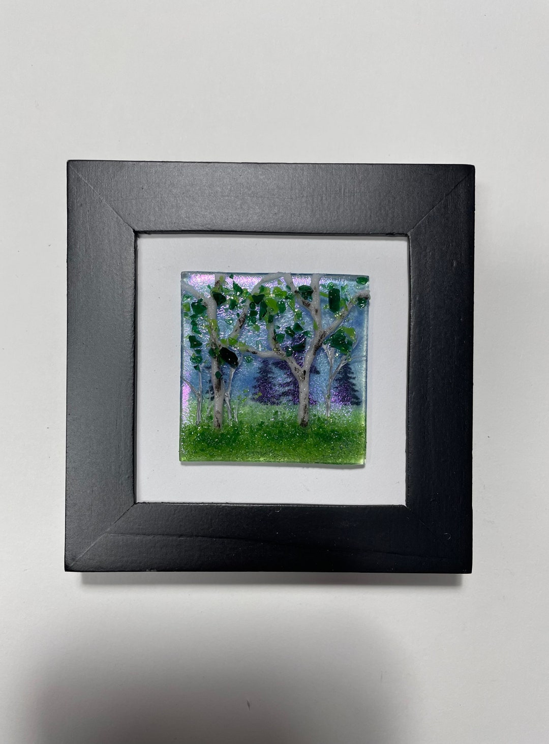 Summer Birch Tree Fused Glass Art Panel Scenery Picture, Unique Friends ...