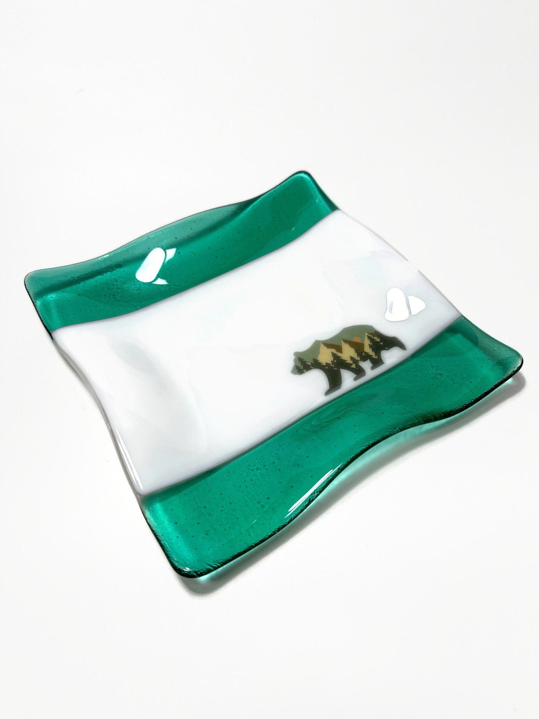 Handcrafted Bear Fused Glass Plate, Wildlife Serving Dish, Trinket Tray ...