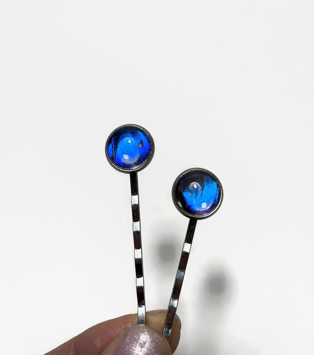 Handmade Blue Iridescent Bobby Pin Barrettes, Nature Inspired Jewelry ...
