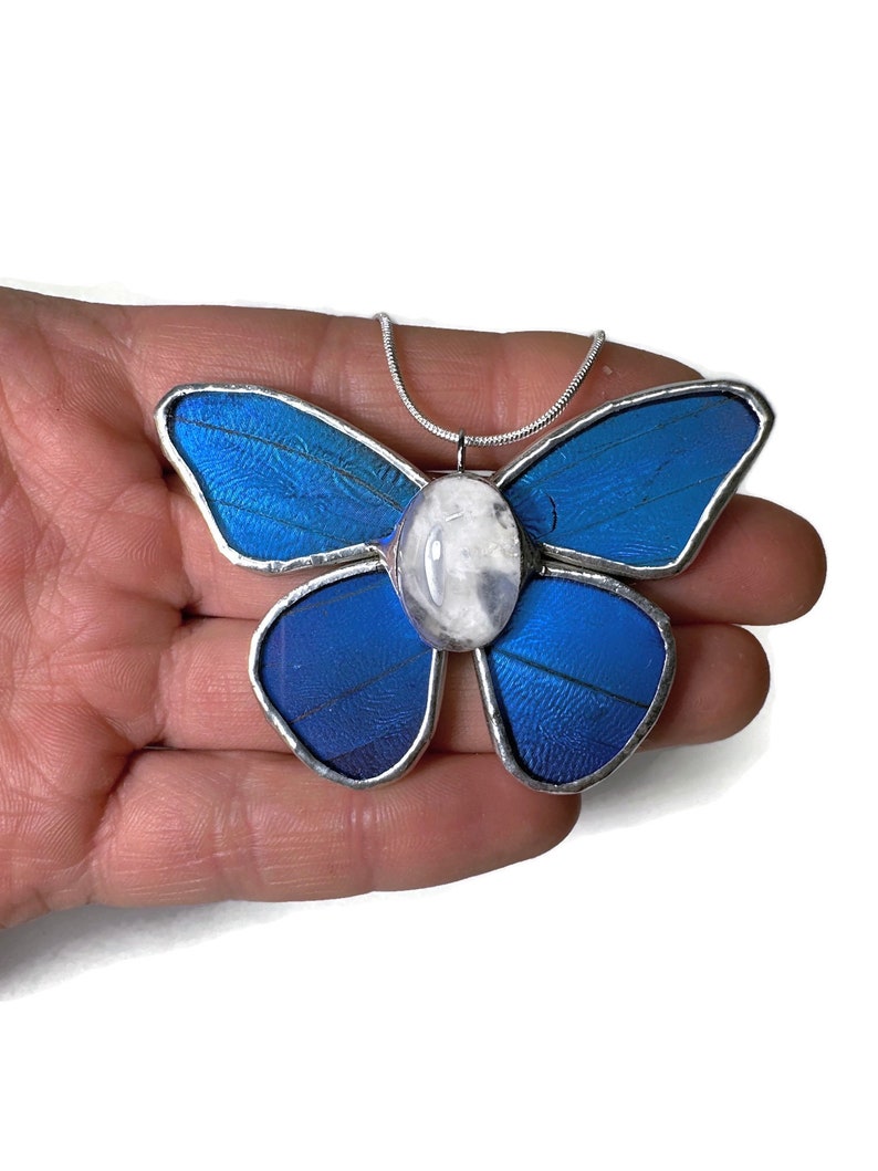 Blue Morpho Butterfly Wing Pendant: Iridescent Glass Necklace - Etsy