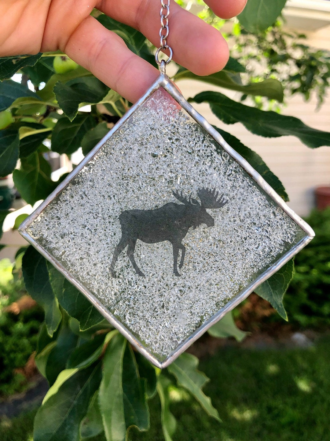 Moose Fused Glass Sun Catcher, Wildlife Window Hanging, Ornament ...