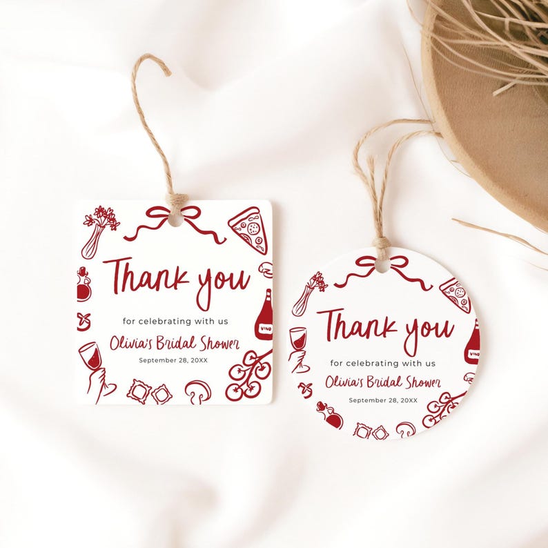 That's Amore Bridal Shower Favor Tags, Whimsical Red Hand Drawn Pizza ...
