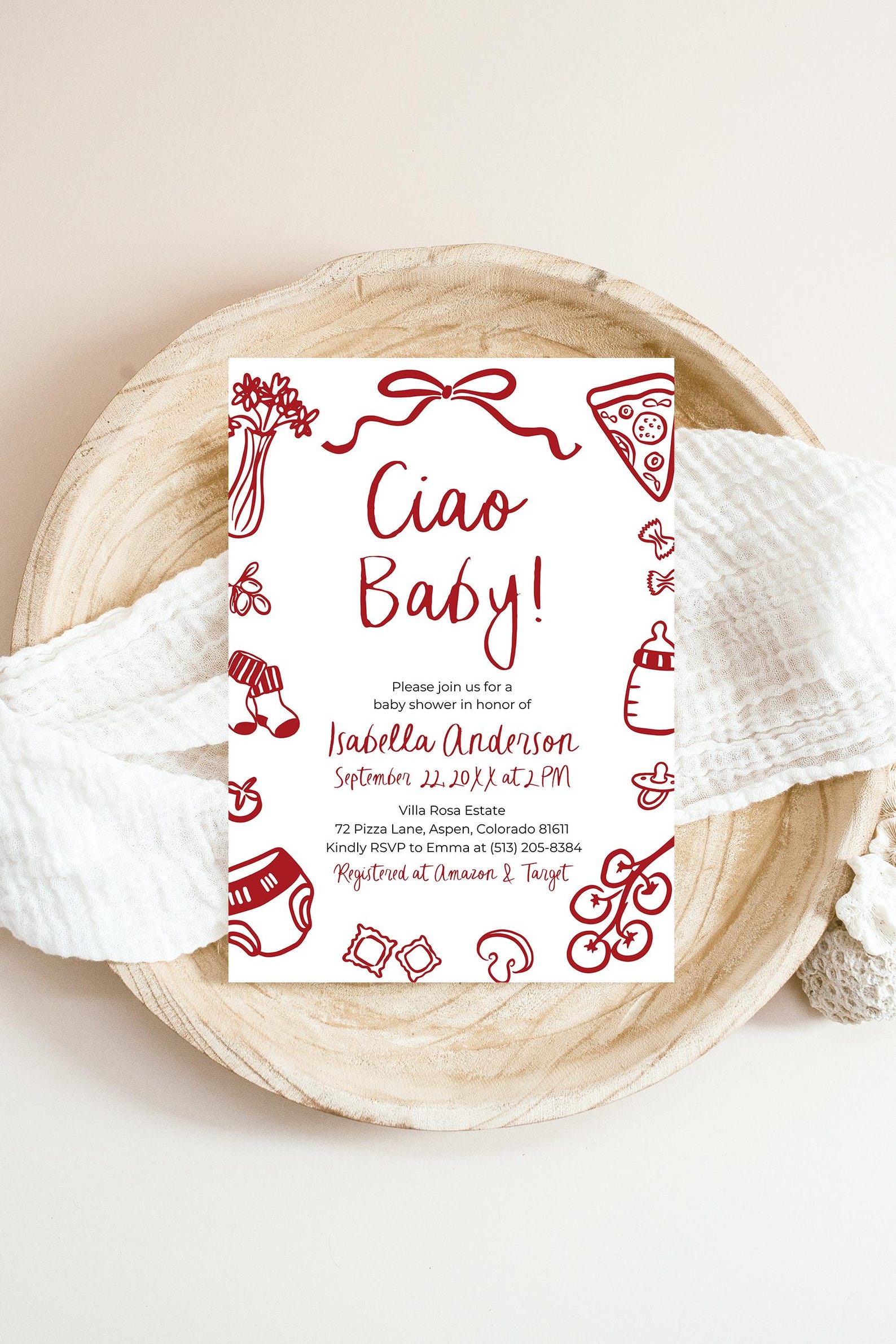 Italian Ciao Baby Baby Shower Invitation Template, Gender Neutral ...