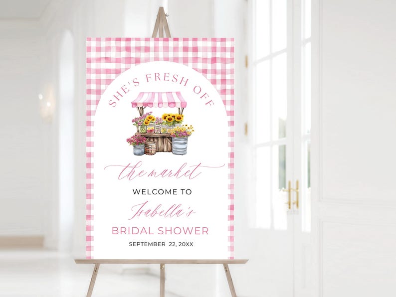 Fresh off the Market Bridal Shower Welcome Sign, Rustic Gingham Farmer ...