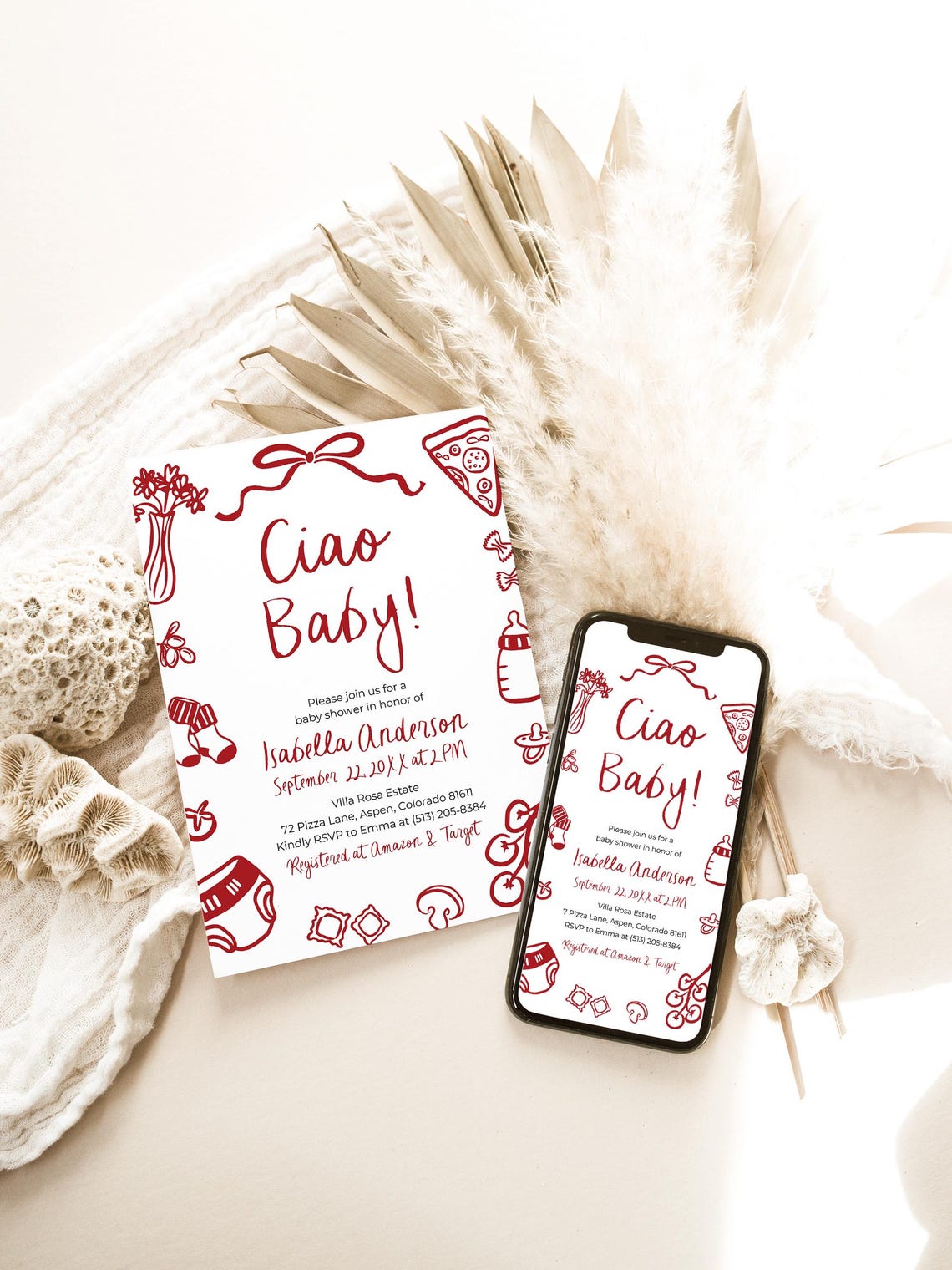 Italian Ciao Baby Baby Shower Invitation Template, Gender Neutral ...
