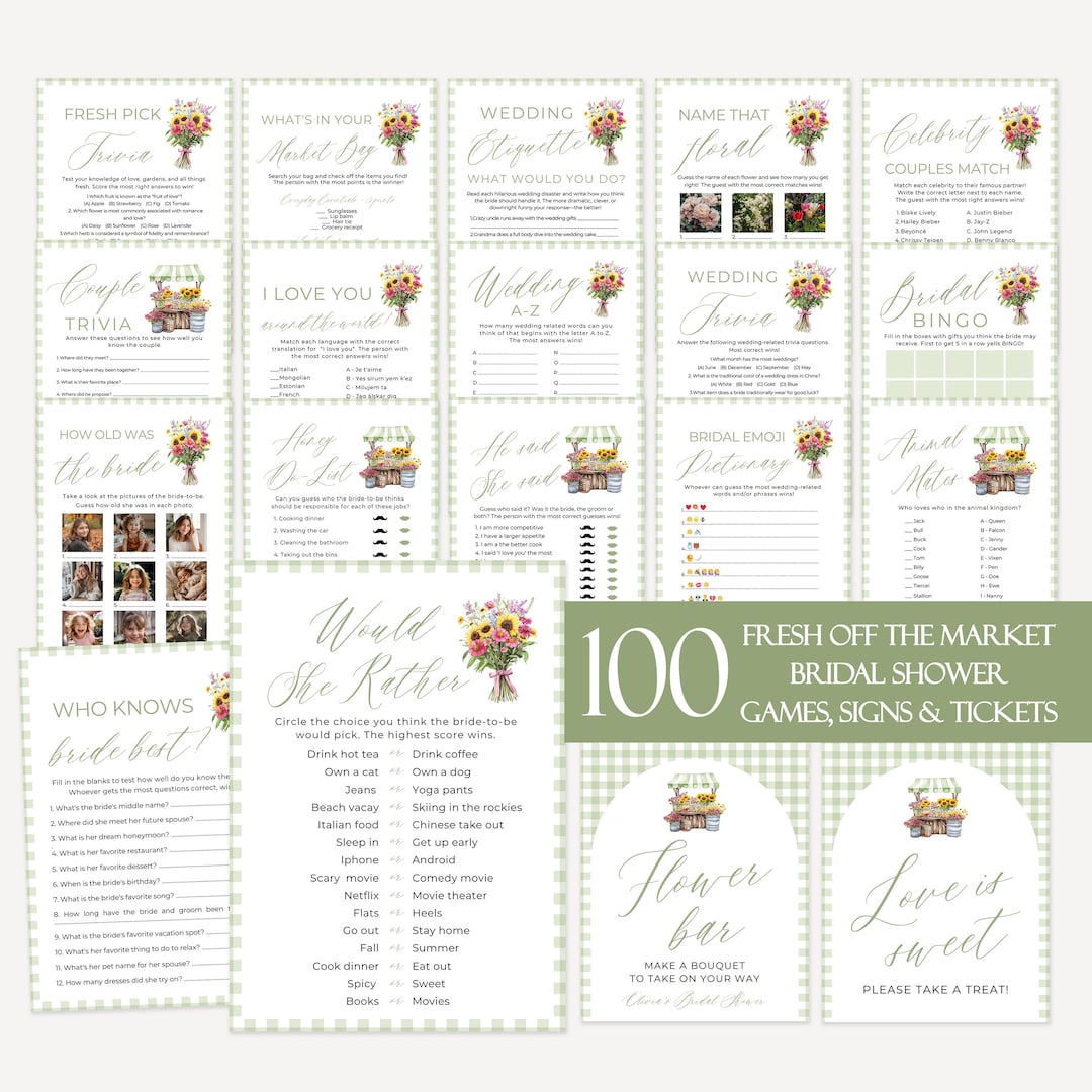 Fresh off the Market Bridal Shower Games Bundle, Editable Rustic Green ...