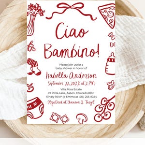 Ciao Bambino Baby Shower Game Bundle, Editable Red Italian Ciao Baby ...
