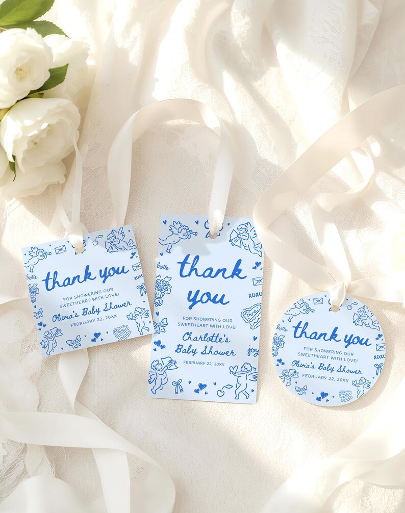 Editable Blue Boy Hand Drawn Whimsical Bow Coquette Hearts Valentine's ...