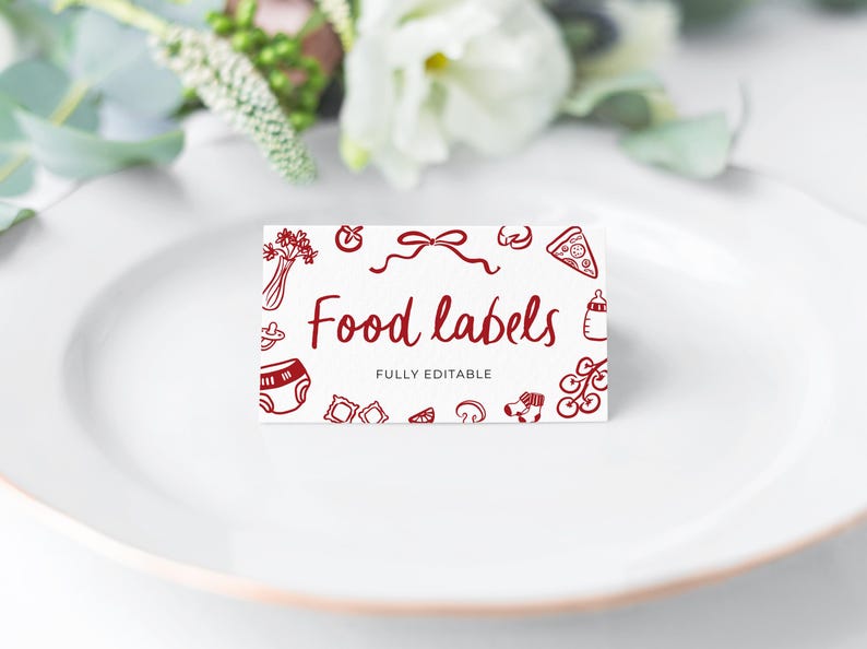 Editable Italian Food Labels Template, Whimsical Ciao Baby Red Hand ...