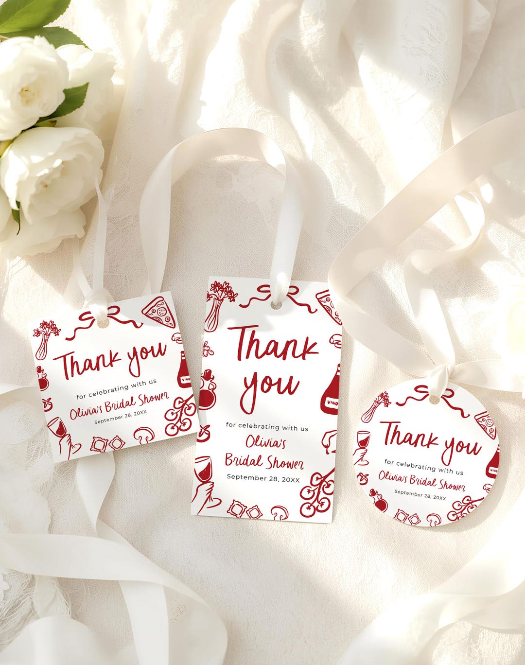 That's Amore Bridal Shower Favor Tags, Whimsical Red Hand Drawn Pizza ...