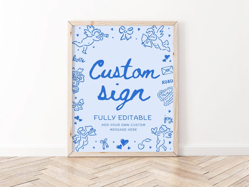 Editable Blue Hearts Hand Drawn Valentine's A Little Sweetheart Baby ...