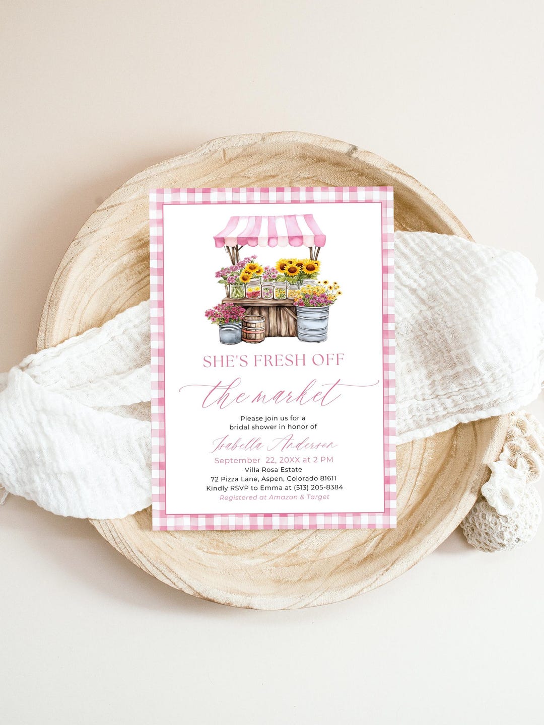 Fresh off the Market Bridal Shower Invitation Template, Editable Rustic ...
