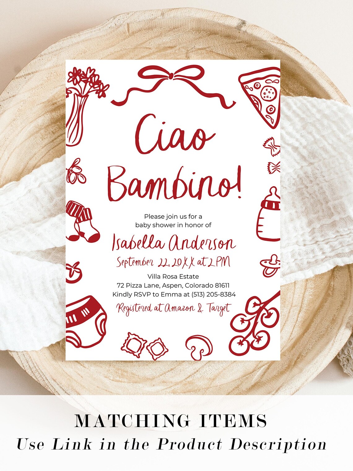 Italian Ciao Bambino Baby Shower Welcome Sign, Gender Neutral Coquette ...