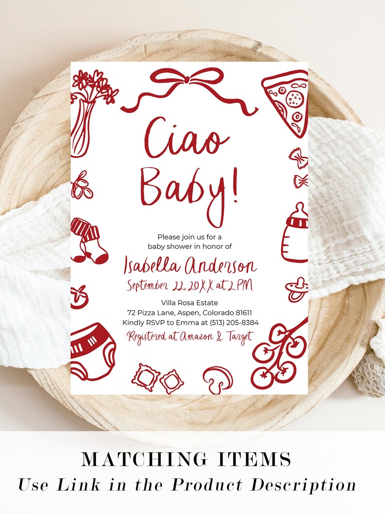 Italian Ciao Baby Baby Shower Invitation Template, Gender Neutral ...