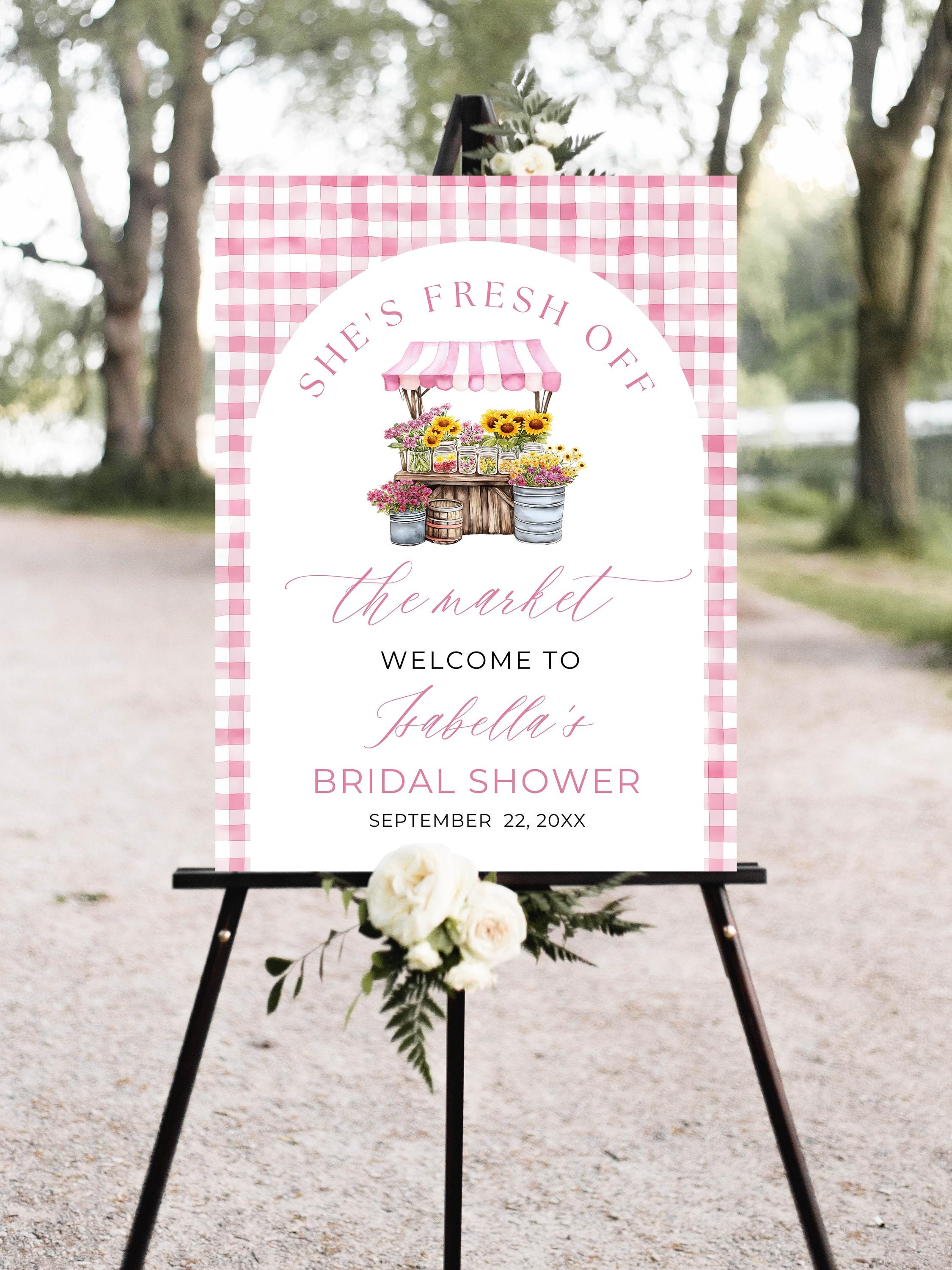 Fresh off the Market Bridal Shower Welcome Sign, Rustic Gingham Farmer ...
