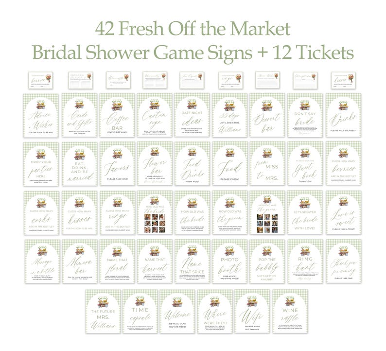 Fresh off the Market Bridal Shower Games Bundle, Editable Rustic Green ...