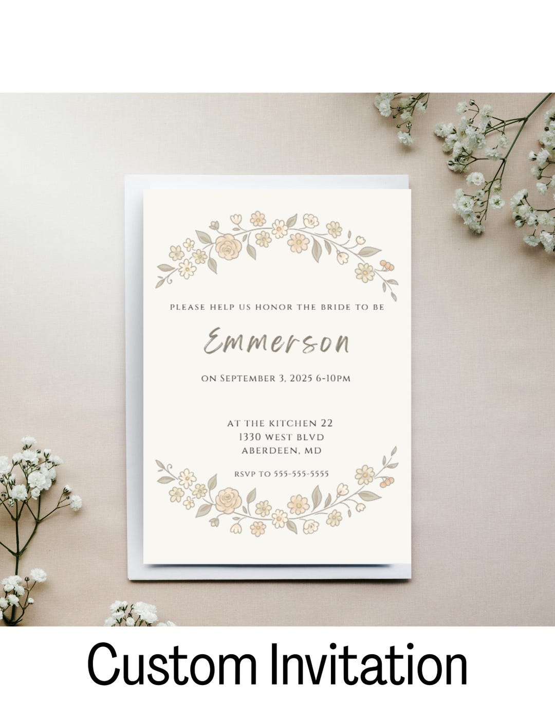 Customizable Minimalist Invitation- One Side Floral Design - Etsy