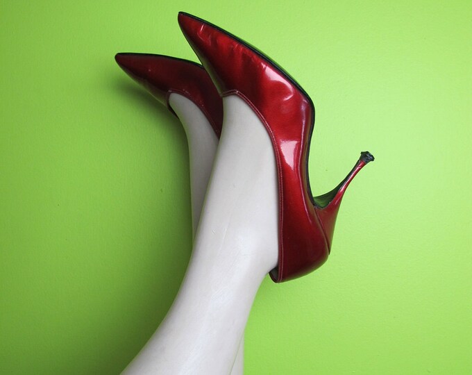 Shoes Heels 1950s 50s 1960s 60s Vintage 9 CHERRY RED Patent Leather ...